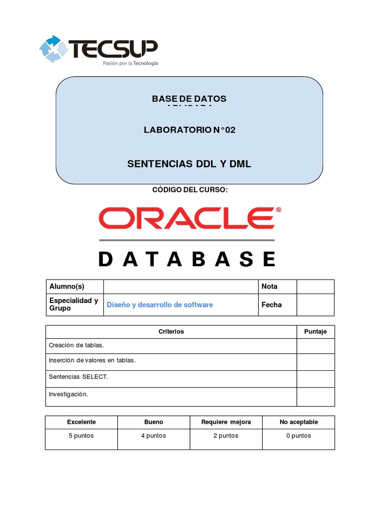 Lab 2 - Sentencias DDL y DML | PDF | SQL | Software de gestión de datos