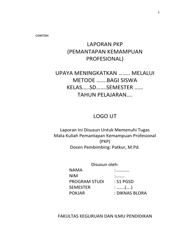 Contoh Laporan PKP S1 PGSD UT | PDF