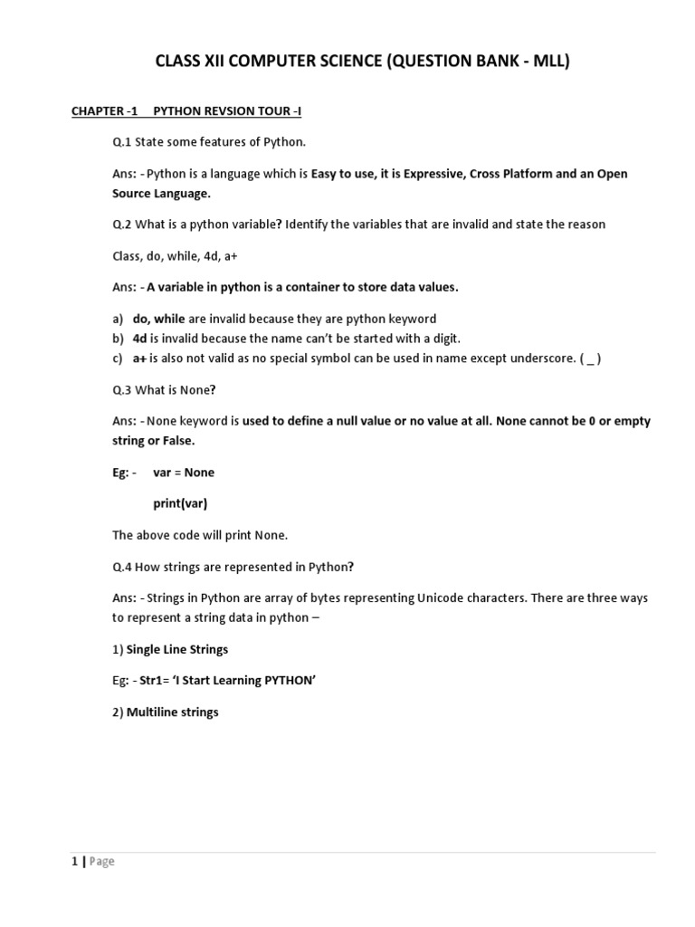 Class Xii Computer Science (Question Bank - MLL) | PDF | Computer ...