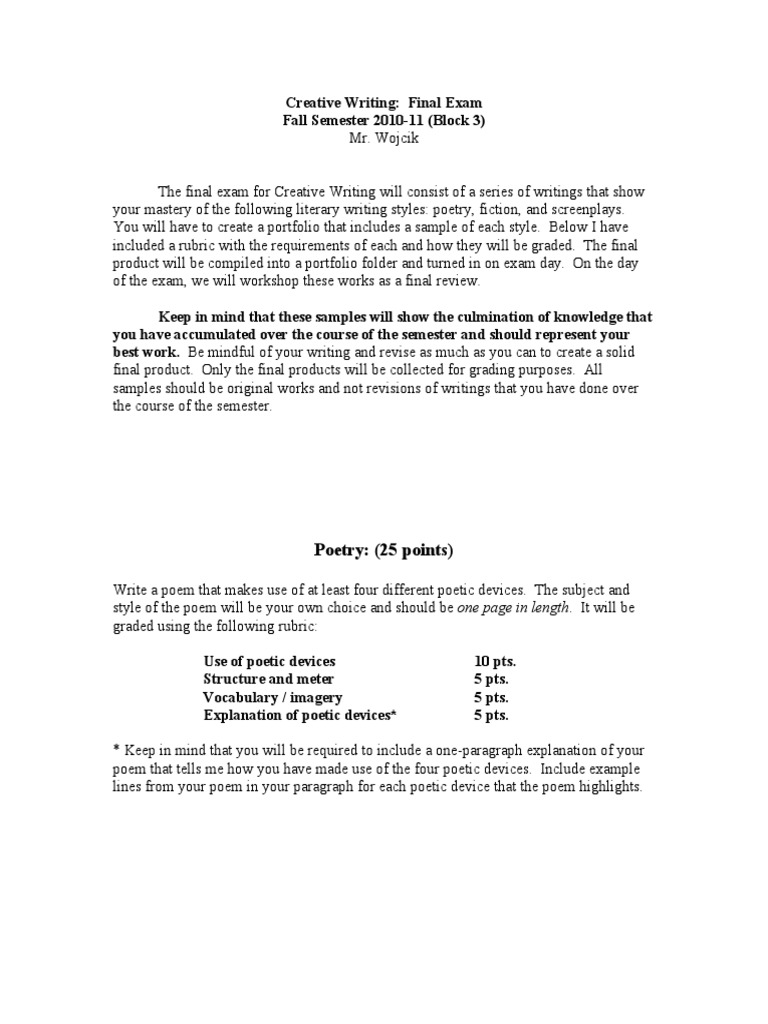 Creative - Writing - Rubric Fiction and Sript Writing | PDF | Poetry ...