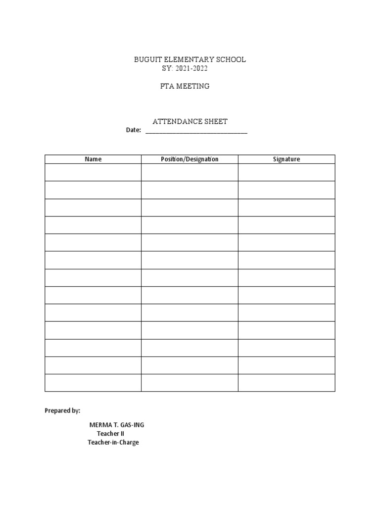 Pta Attendance Sheet | PDF
