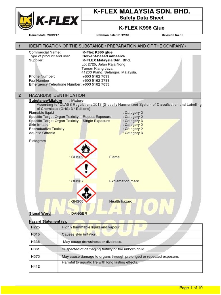 K-Flex Malaysia Sdn. BHD | PDF | Toxicity | Dangerous Goods