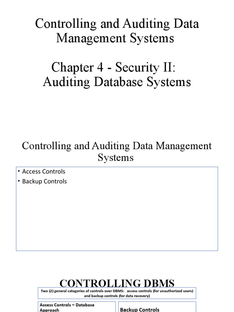 Lesson D - 2 Ch04 Controlling and Auditing Data Management Systems | PDF | Backup | Databases