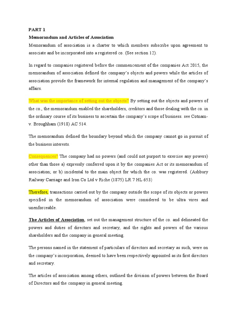 Memorandum and Articles of Association Part I & II | PDF | Justice | Government