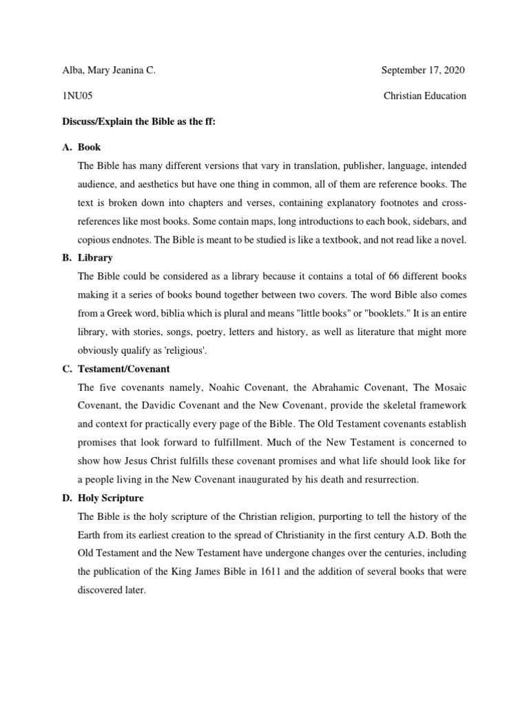 ALBA 1nu05 Bible Assignment | PDF | New Covenant | Bible