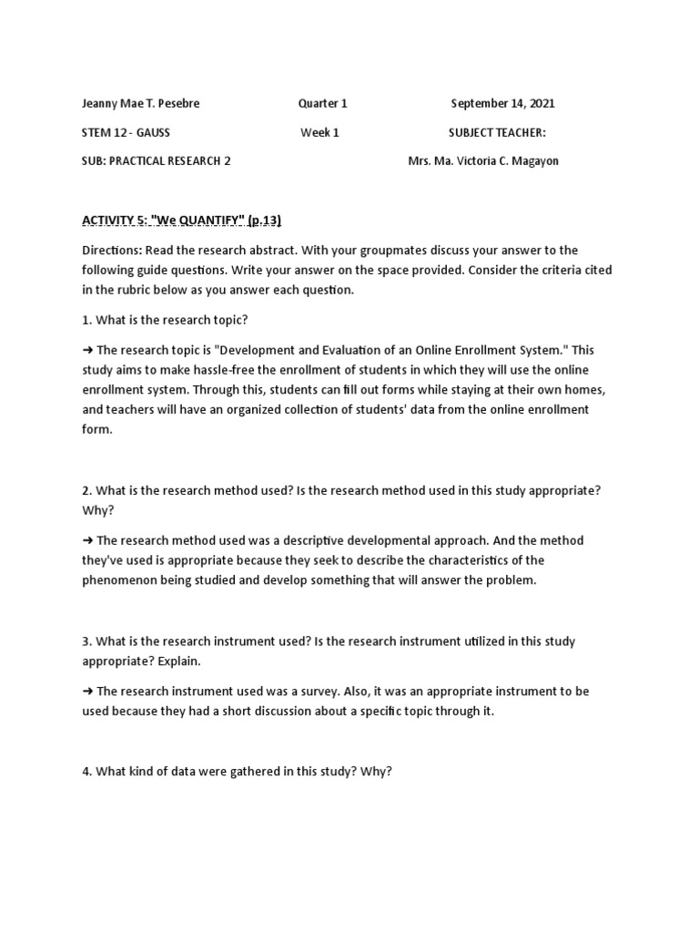 PR 2 - Week 1 | PDF | Quantitative Research | Statistics
