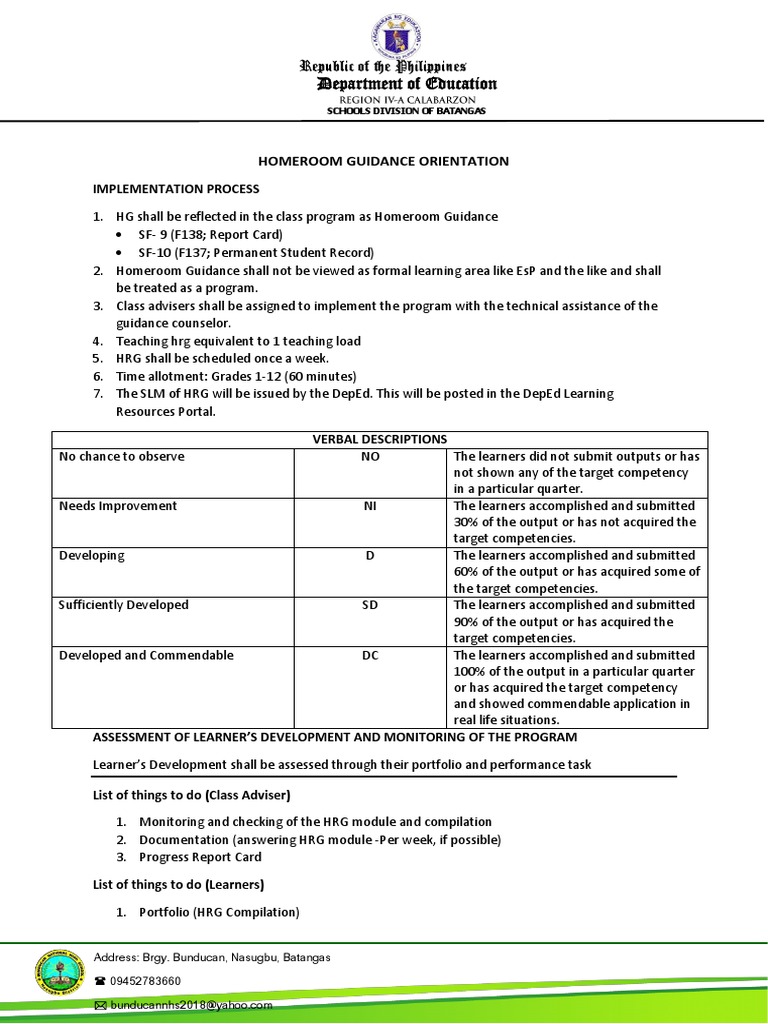 HOMEROOM GUIDANCE ORIENTATION and PROCEDURE | PDF | Learning | Pedagogy