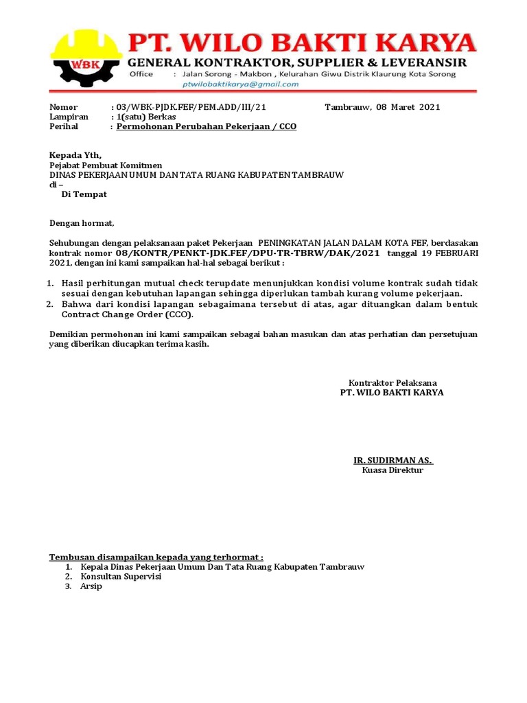 Permohonan CCO Pekerjaan Jalan FEF | PDF | Teknologi & Rekayasa