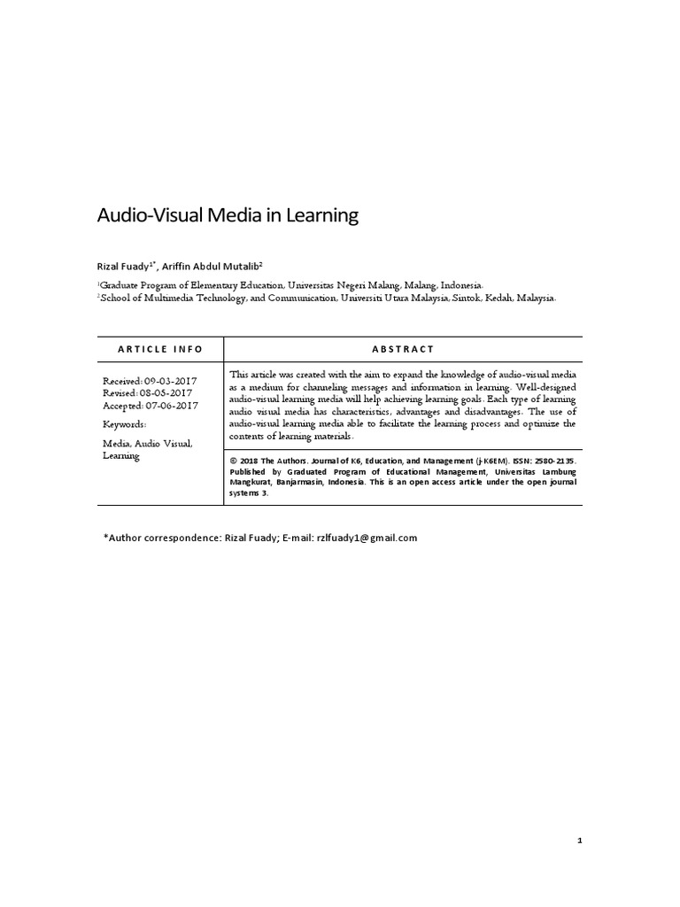 Audio-Visual Media in Learning: Article Info | PDF | Learning | Mass Media