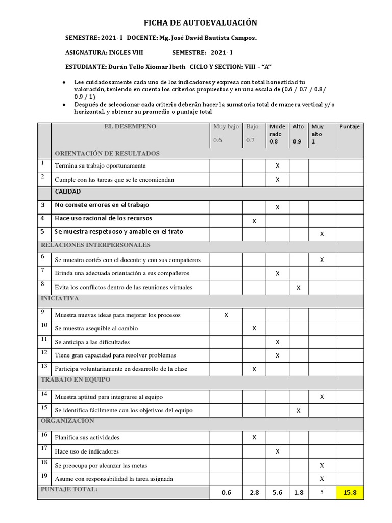 Ficha de Autoevaluacion | PDF | Cognición