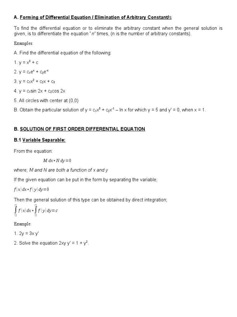 Arbitrary Constants and Separable Variable | PDF