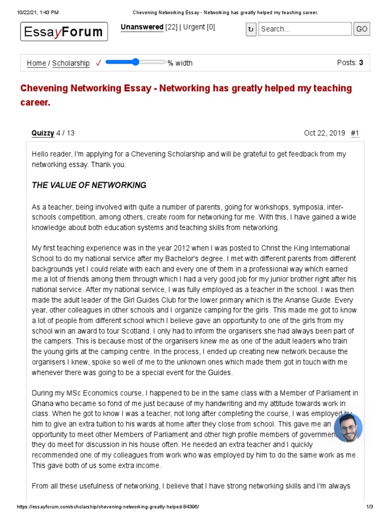 Chevening Networking Essay - Networking Has Greatly Helped My Teaching Career | PDF | Teachers