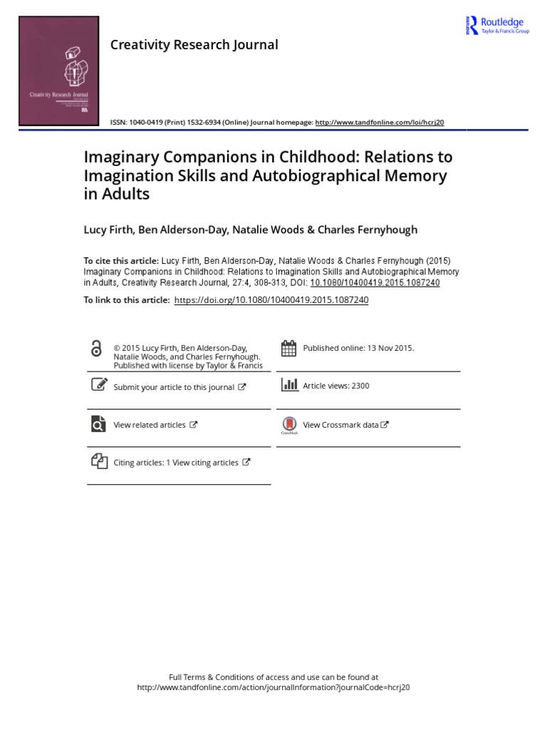Imaginary Companions in Childhood Relations To Imagination Skills and ...