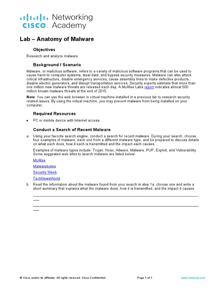 Anatomy of Malware Lab Guide | PDF
