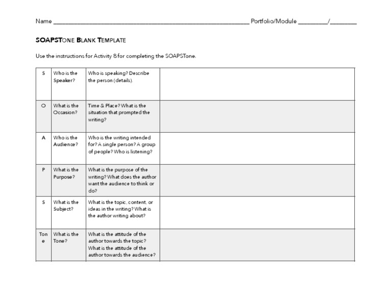 SOAPSTone Analysis Template | PDF