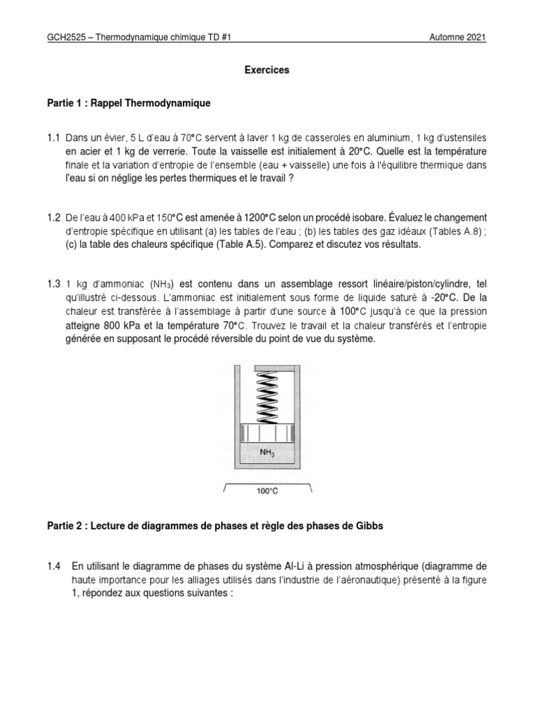 2021 - GCH2525 - TD1 | PDF | Chaleur | Entropie