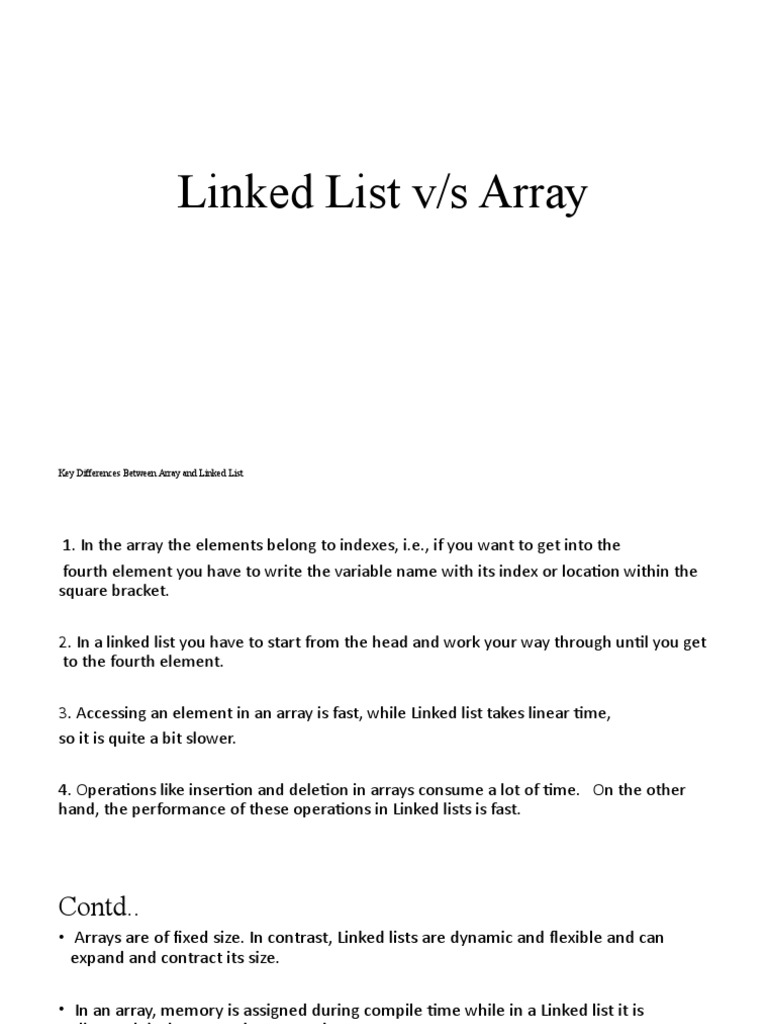 Linked List Vs Array Pdf Array Data Structure Data Management