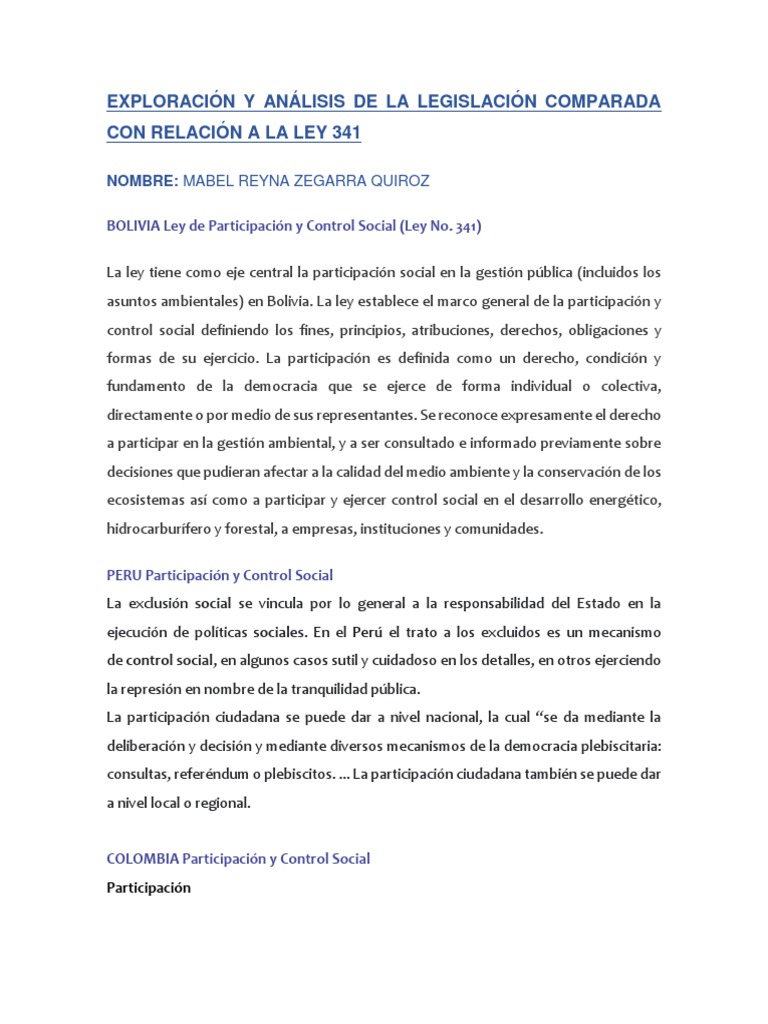 Exploración y Análisis de La Legislación Comparada - Mabel Zegarra ...