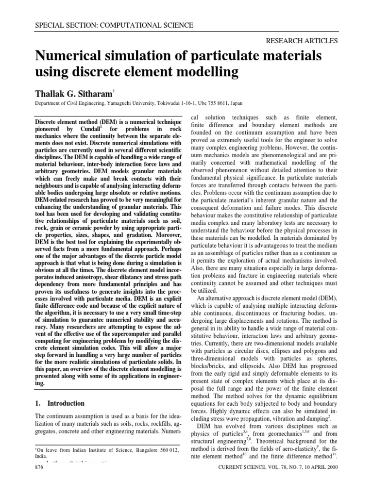 Numerical Simulation of Particulate Materials Using Discrete Element ...