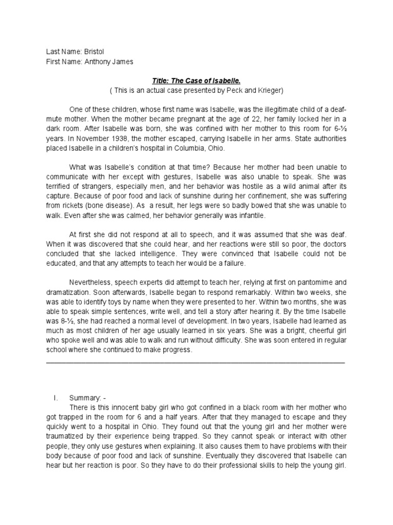 Title: The Case of Isabelle | PDF | Cognition | Behavioural Sciences