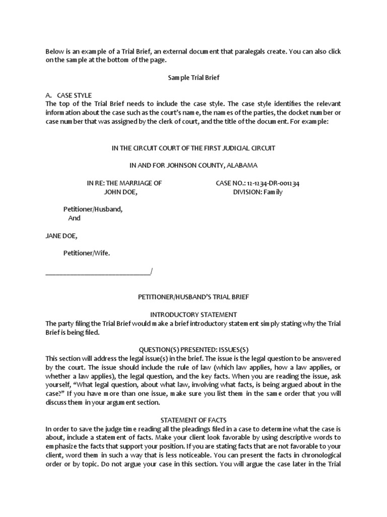 Trial Brief - Instructions | PDF | Brief (Law) | Public Law