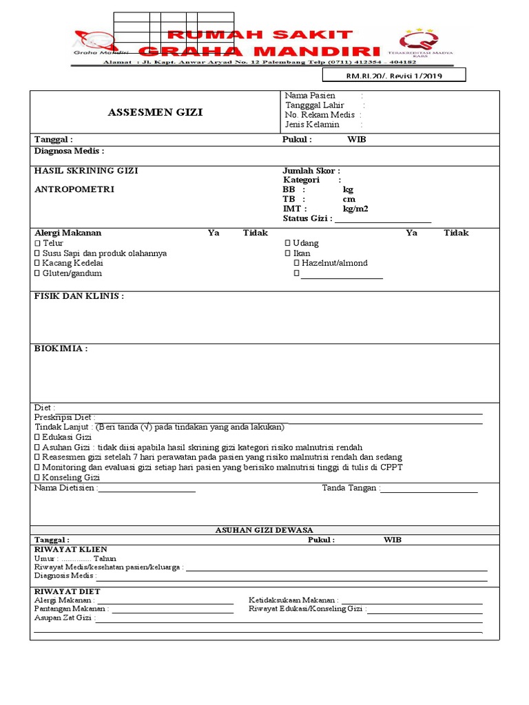 Form Assesmen Gizi | PDF
