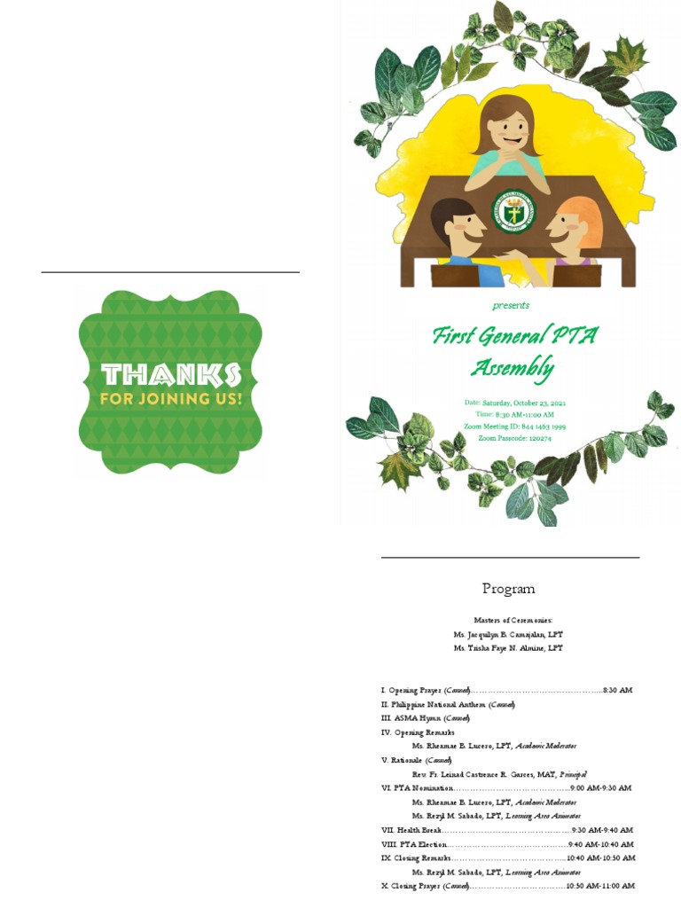 First Pta General Assembly Program | PDF