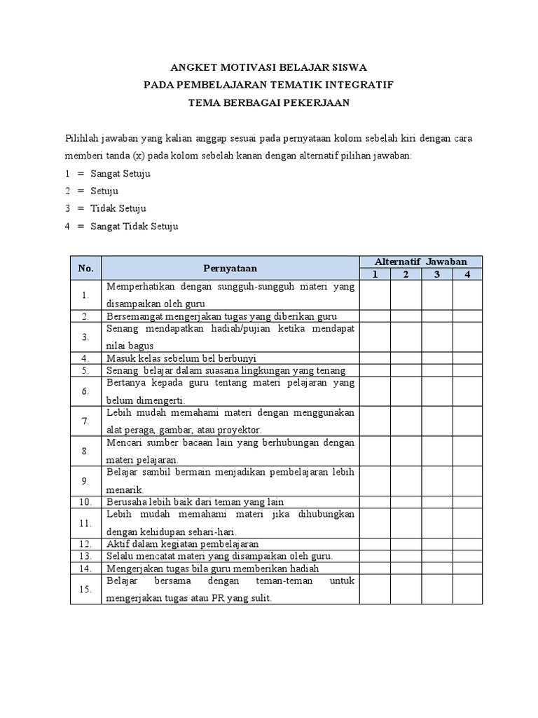 Angket Motivasi Belajar Siswa | PDF