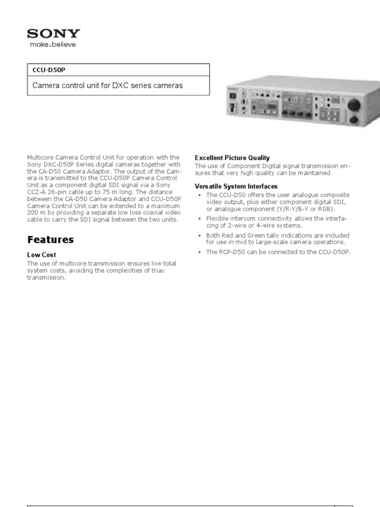 Features: Camera Control Unit For DXC Series Cameras | PDF | Electronic ...