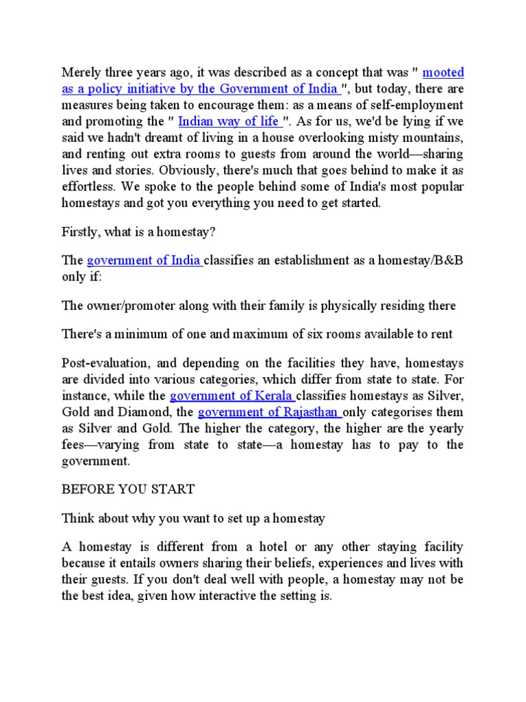 How To Start A Home Stay | PDF