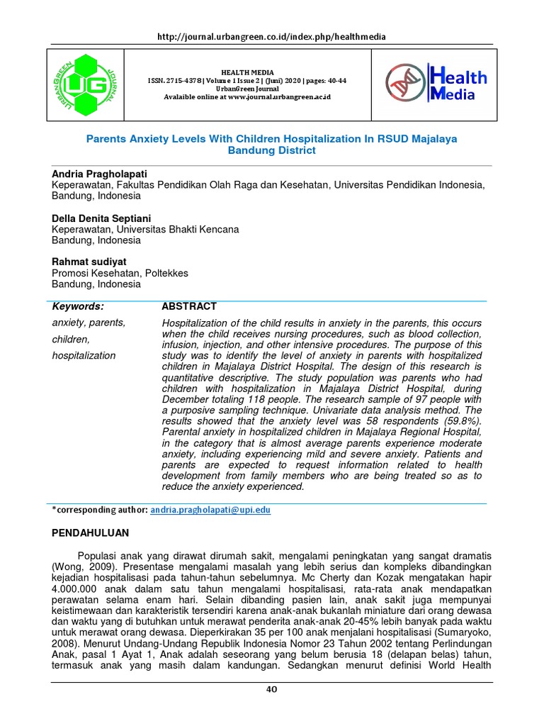 An Analysis Of Parental Anxiety Levels Regarding Child Hospitalization