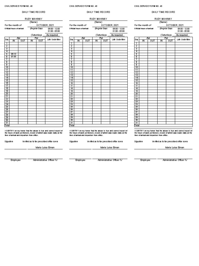 Daily Time Record Daily Time Record Daily Time Record Rudy Mahinay Rudy Mahinay Rudy Mahinay ...