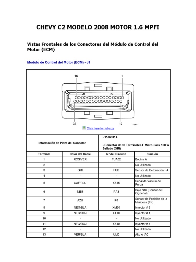 Conectores del Módulo de Control del Motor (ECM) del Chevrolet C2 2008 ...