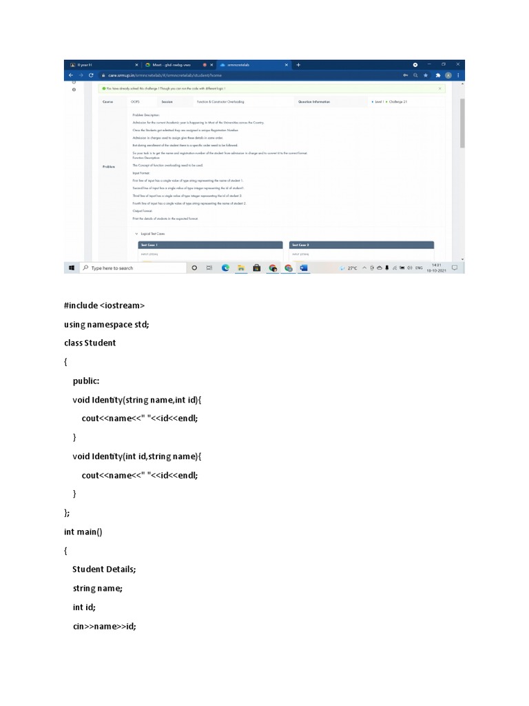 Oops Function And Constructor Overloading Level 1 Pdf Computer Programming Object Oriented