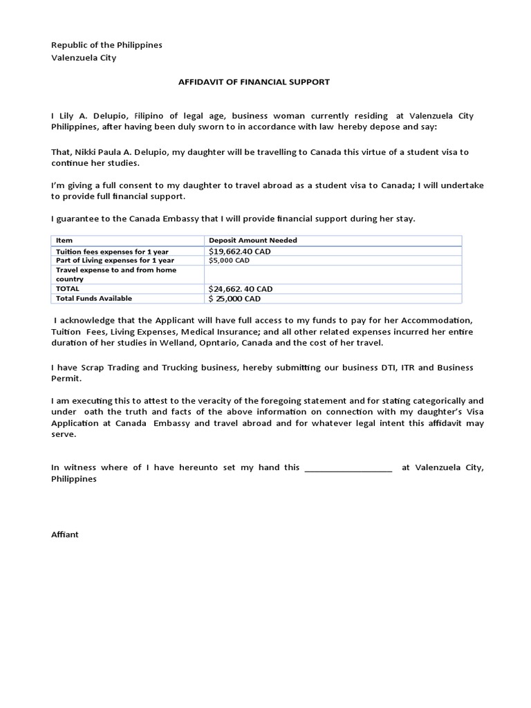 Affidavit of Financial Support | PDF