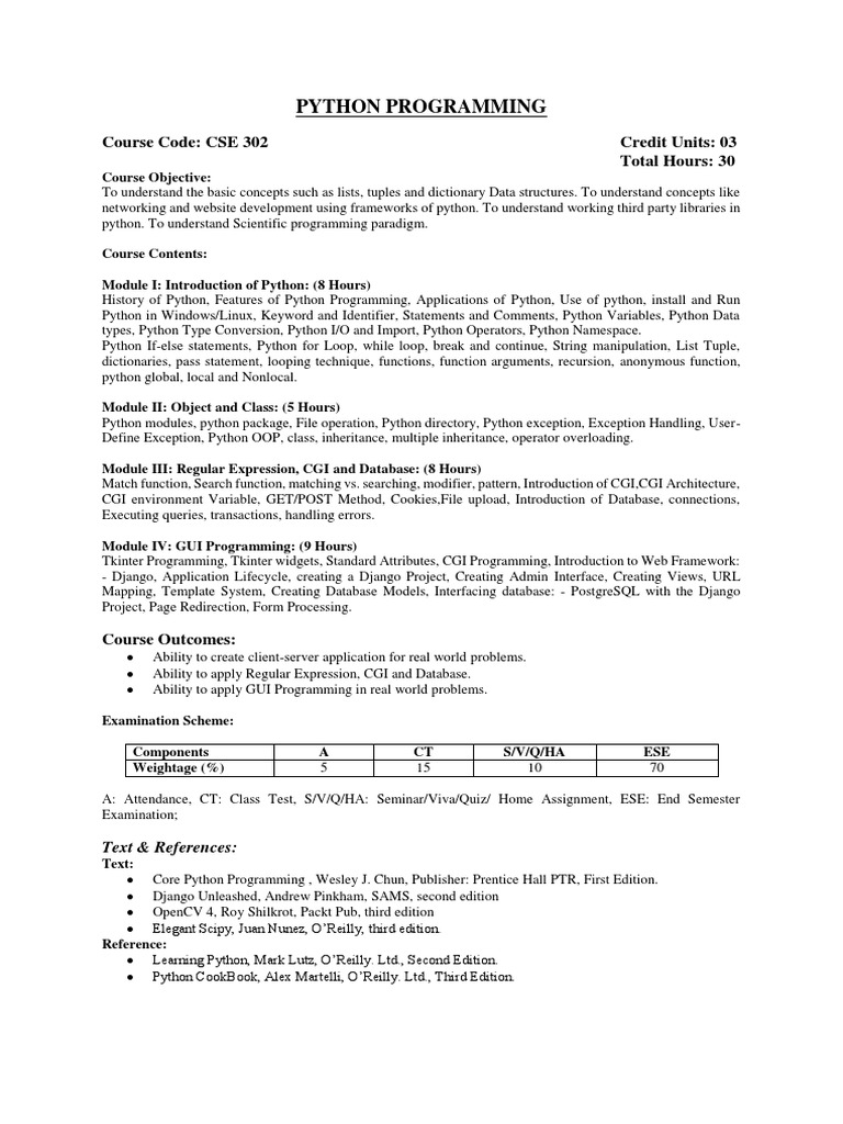 Coursemarial E22d8cse 302 Pdf Python Programming Language Class Computer Programming 2539