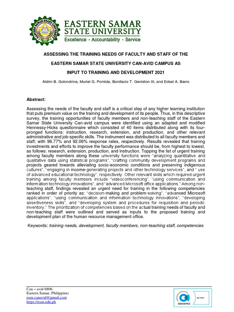 Assessing The Training Needs of Faculty and Staff in A University As Input To Training and ...