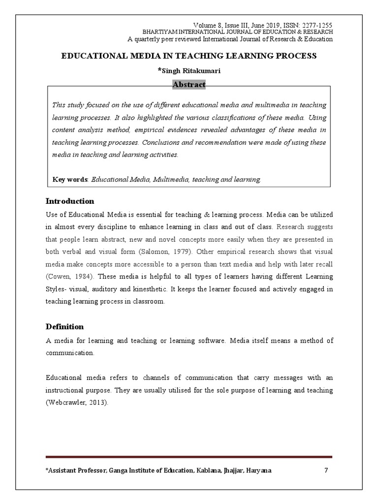 Educational Media in Teaching Processes | PDF | Educational Technology ...