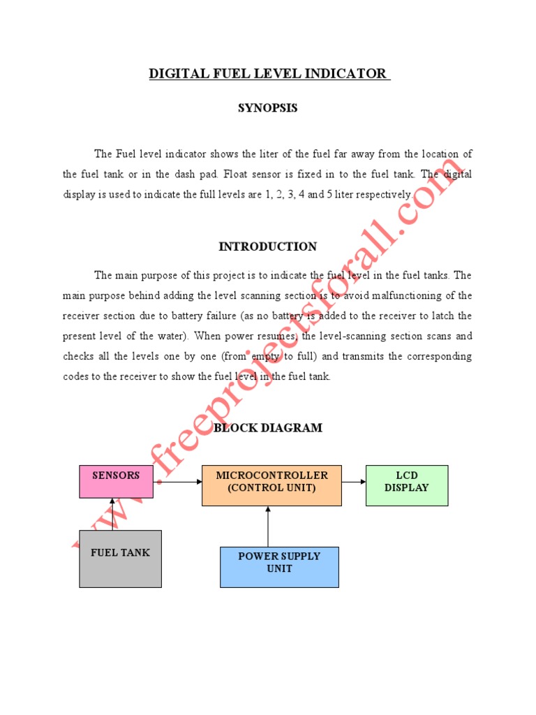 Digital Fuel Level Indicator: Synopsis | PDF