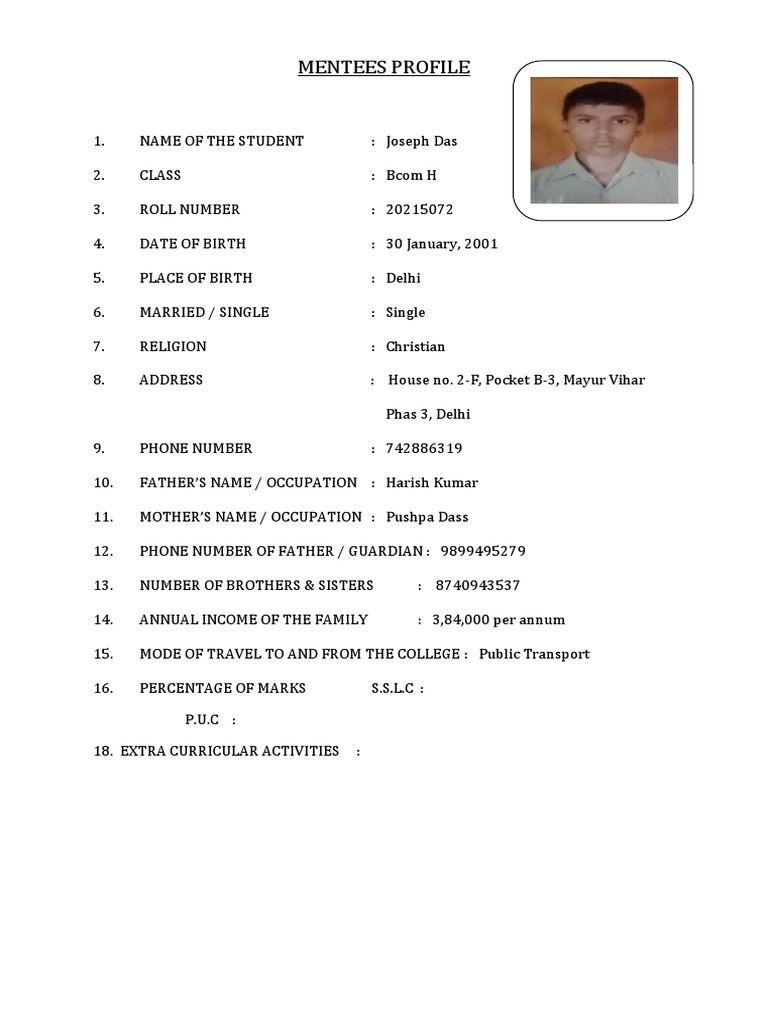 Student Profile Sheet | Download Free PDF | Mentorship | Learning