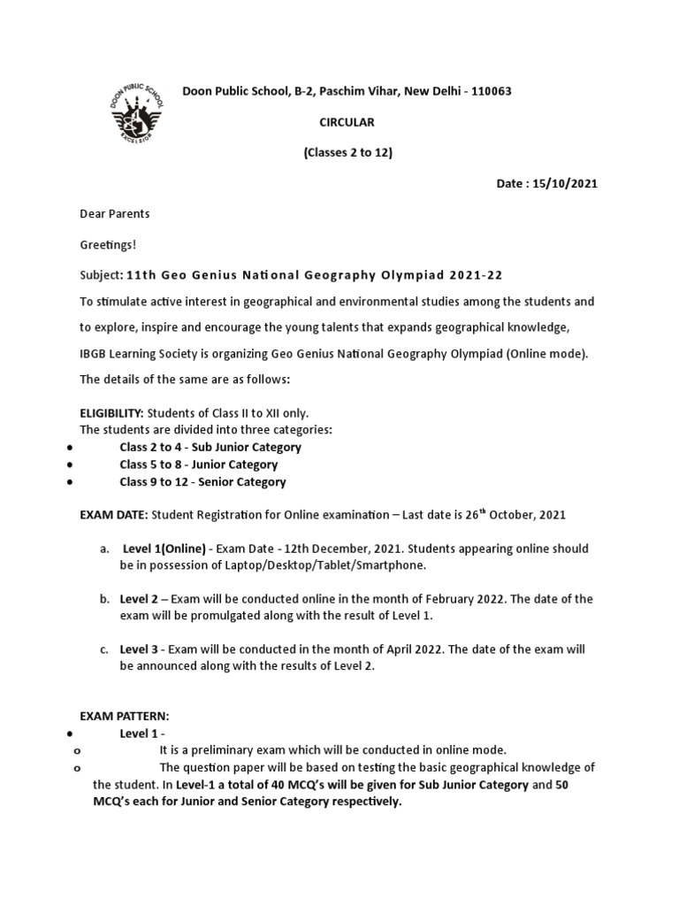 Geo Genius Olympiad 2021-22 | PDF | Test (Assessment)
