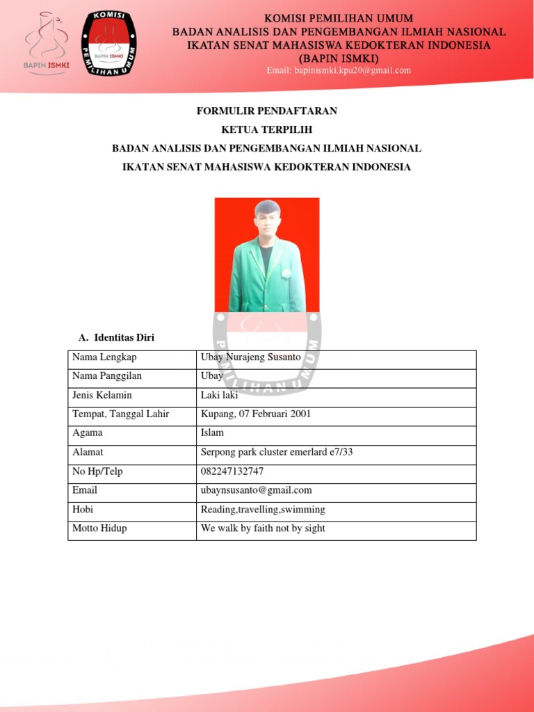 Form Pendaftaran Calon Ketua Terpilih Bapin-Ismki 2022 | PDF | Karier ...