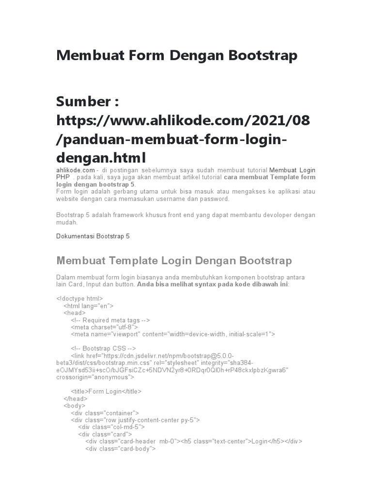 Membuat Form Dengan Bootstrap | PDF Membuat Form Dengan Bootstrap | PDF