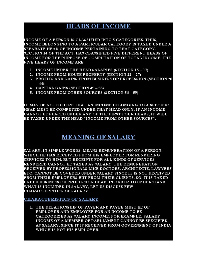Heads of Income | PDF | Salary | Tax Deduction