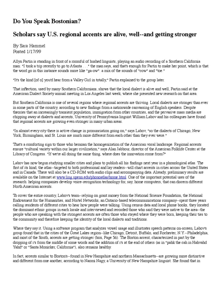 TEWWG - Regional Accents | PDF | Accent (Sociolinguistics) | Dialectology