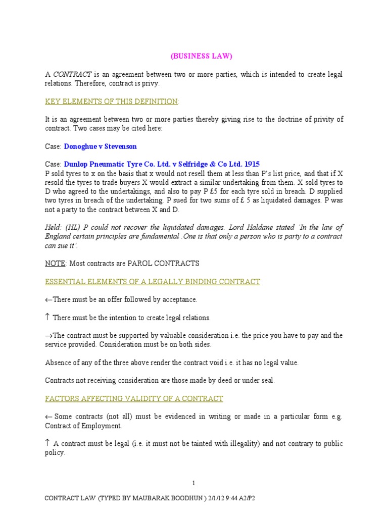 Contract Law | PDF | Offer And Acceptance | Consideration