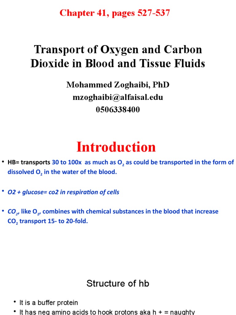 Oxygen and CO2 Transport in Blood | PDF | Blood | Carbon Dioxide