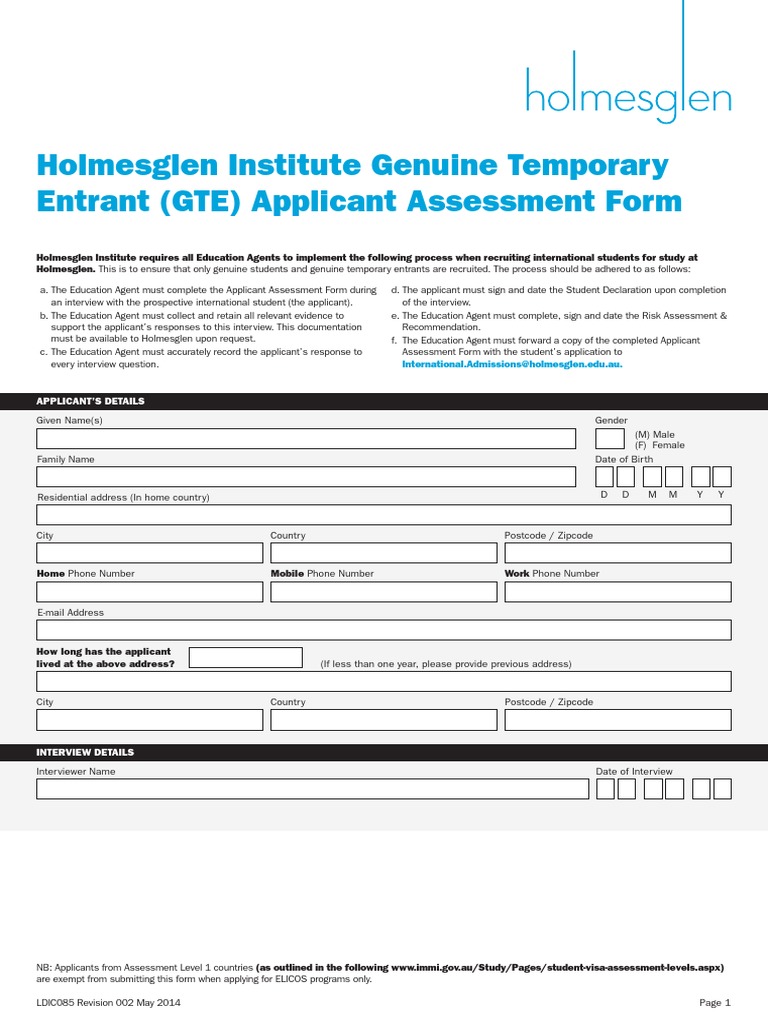 Holmesglen GTE Form | PDF | Fee | Academic Degree