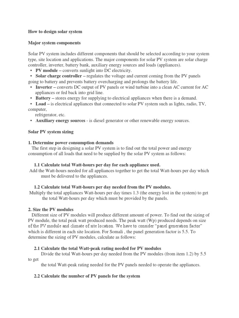 Designing a Solar Power System Guide | PDF | Photovoltaic System ...