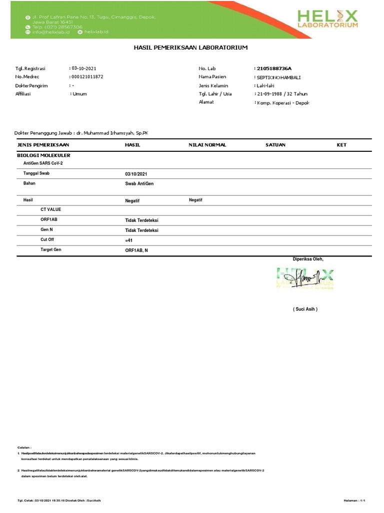 Helix Laboratorium SEPTIONO HAMBALI | PDF